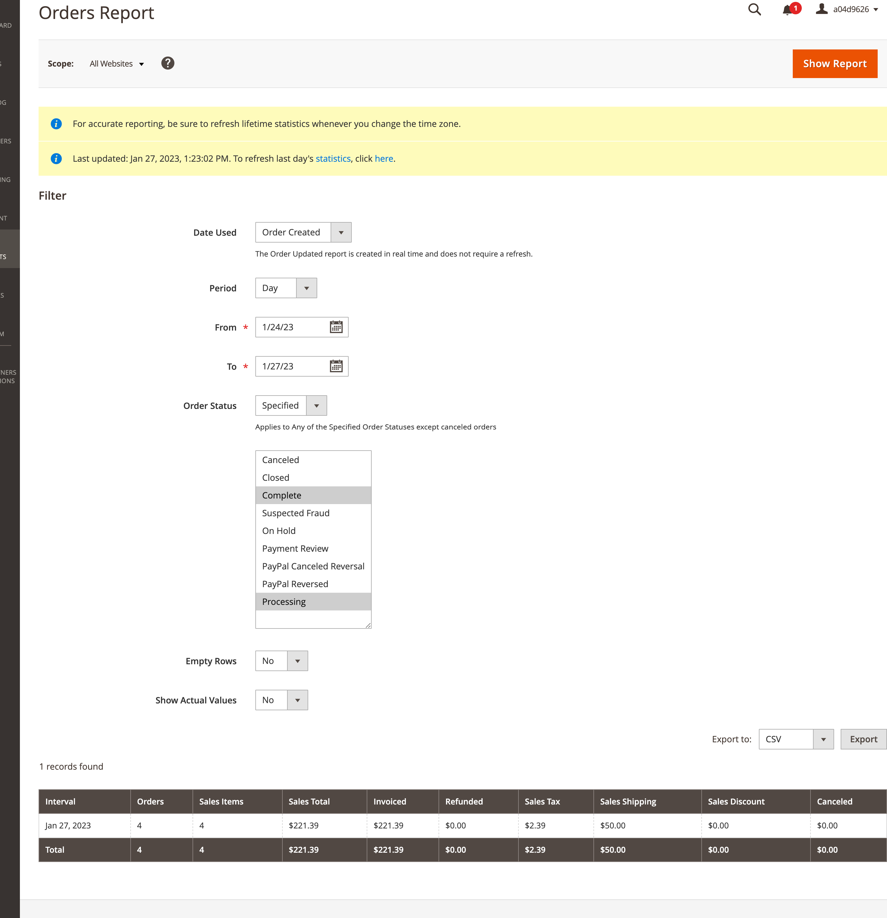 Order status not selected while search in order report · Issue #36746 · magento/magento2 · GitHub