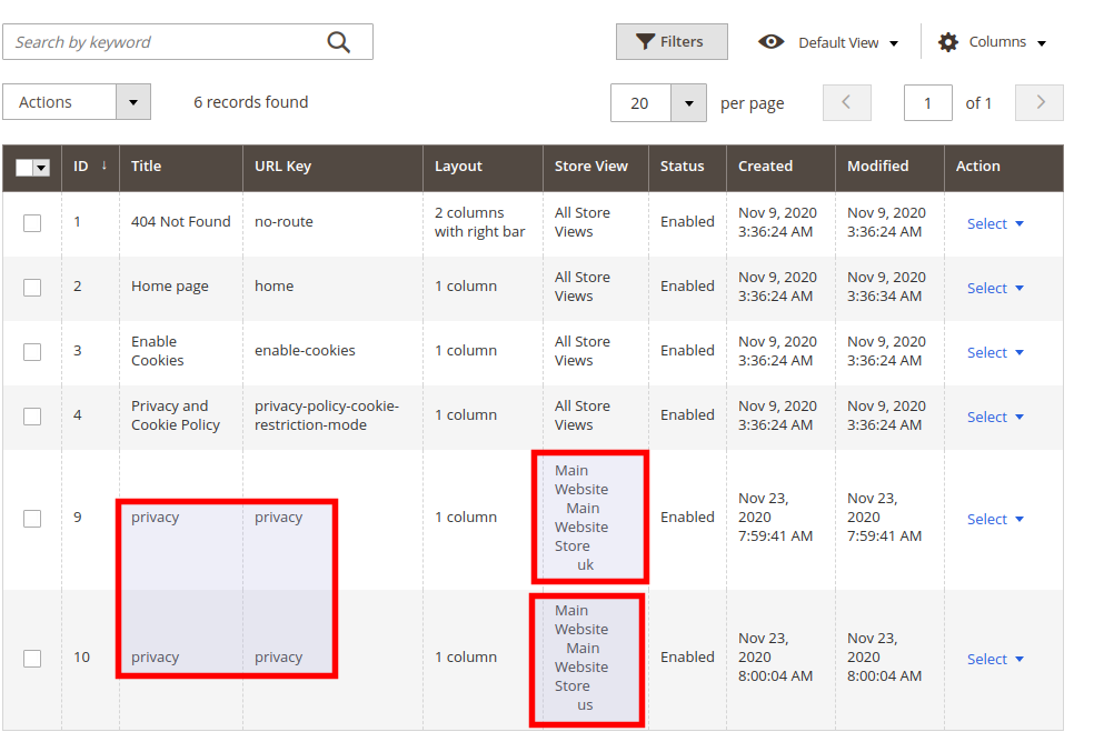 CMS Page saving fails with "The value specified in the URL Key field would generate a URL that ...
