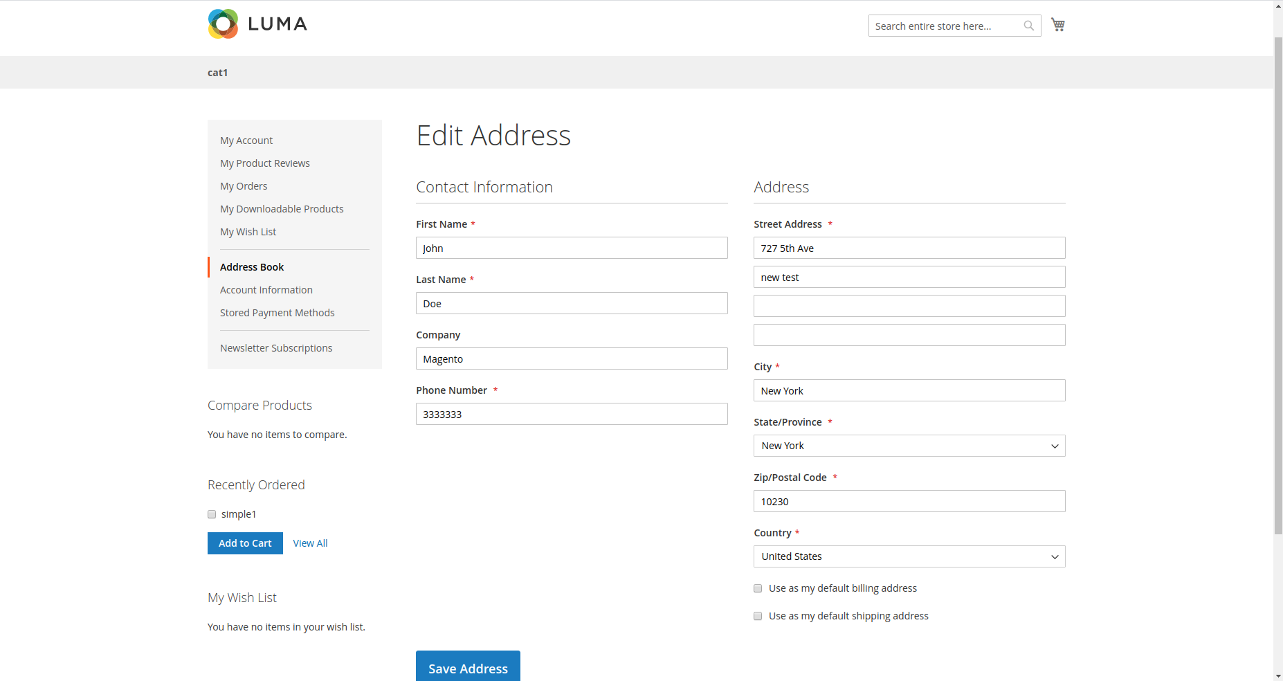 Creating customer new address in checkout and updating customer address ...