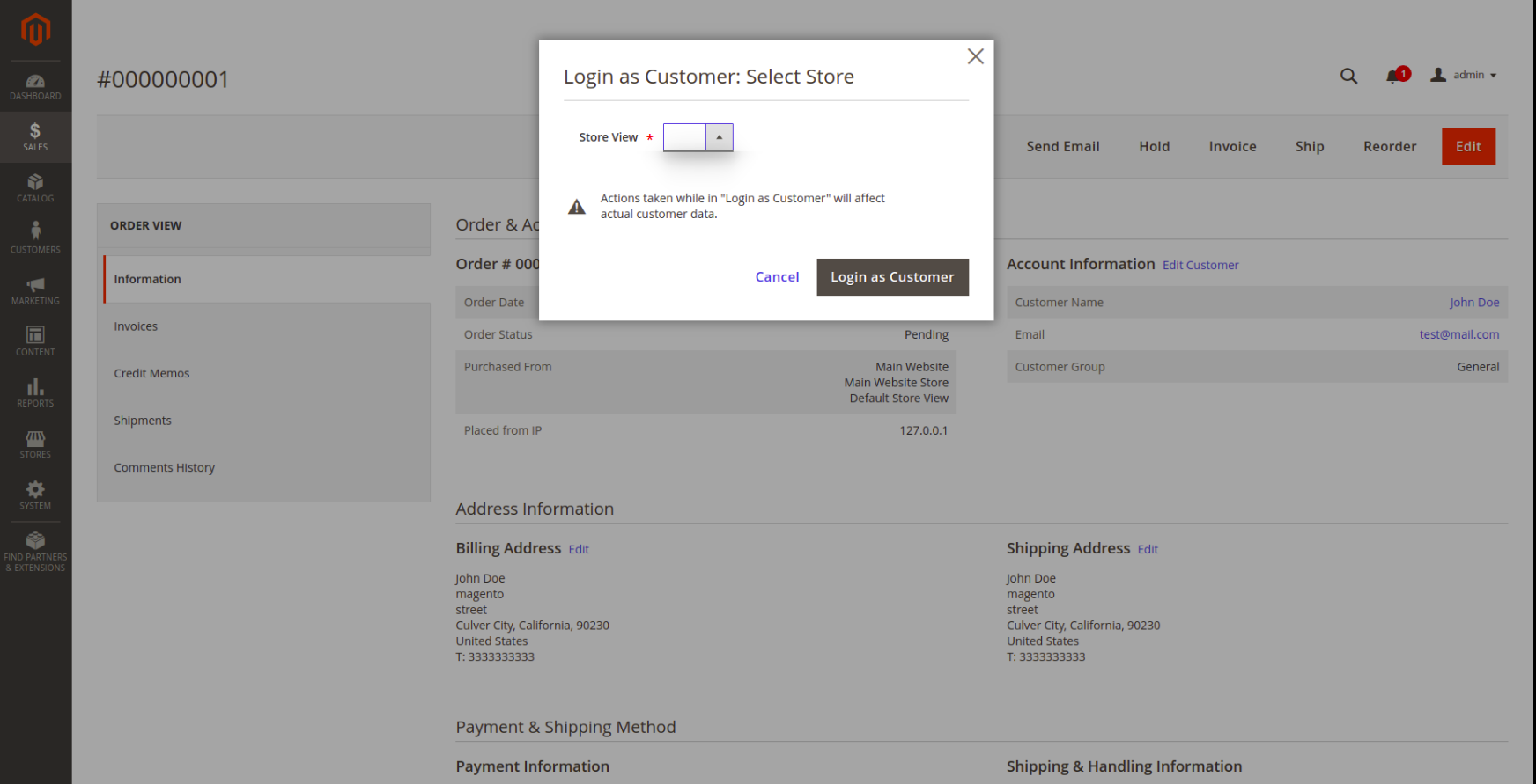 Stores are not shown in "Login as Customer: Select Store" modal window on order view page ...