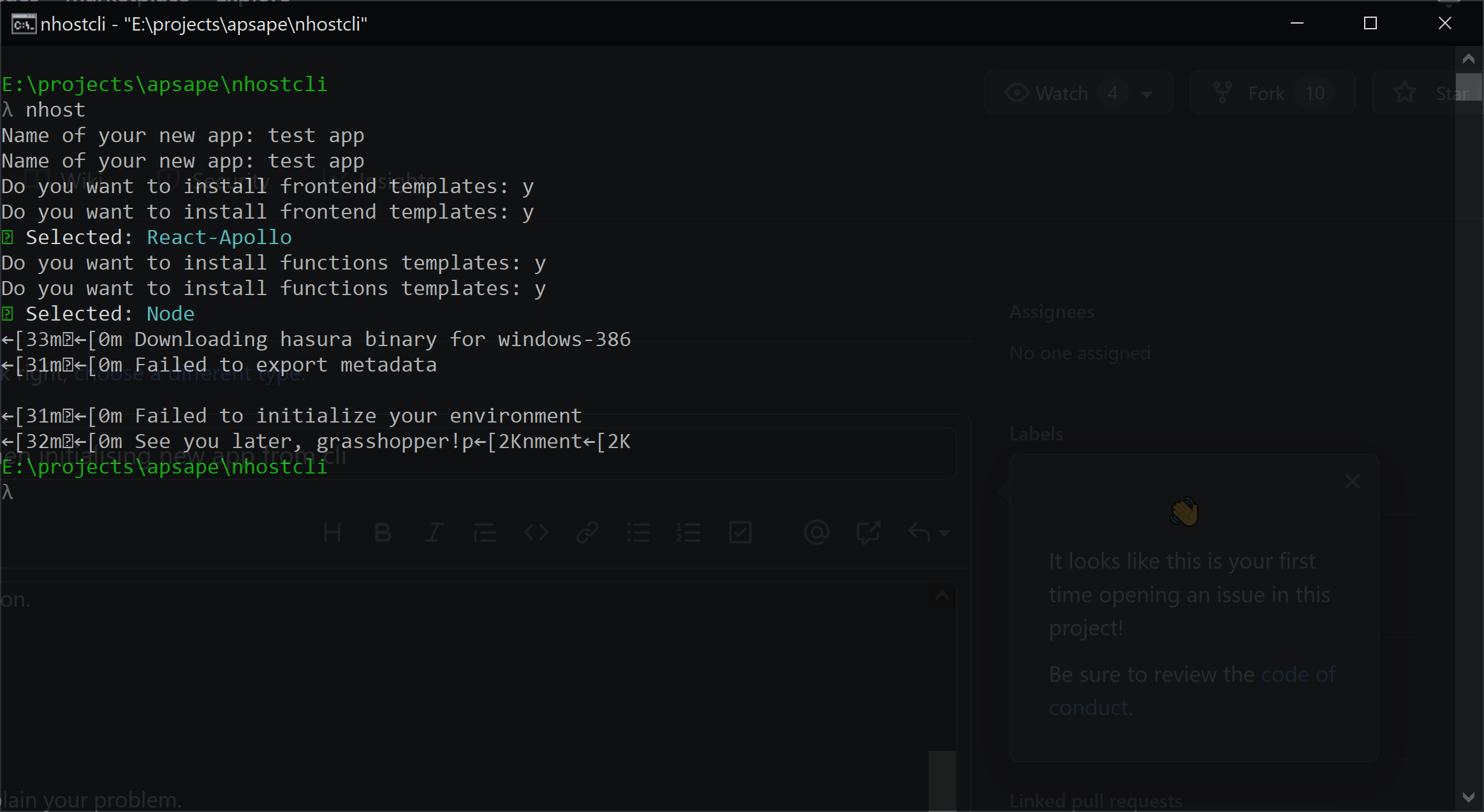 Error: Failed to export metadata, when initialising new app from cli · Issue #147 · nhost/cli ...