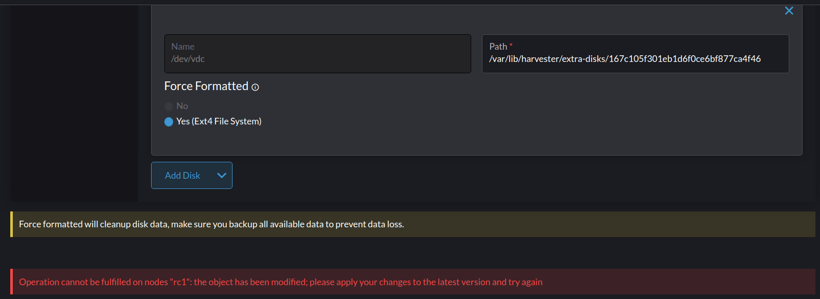 Bug A Force Formatted Disk Was Not Added As An Additional Data Volume · Issue 1285