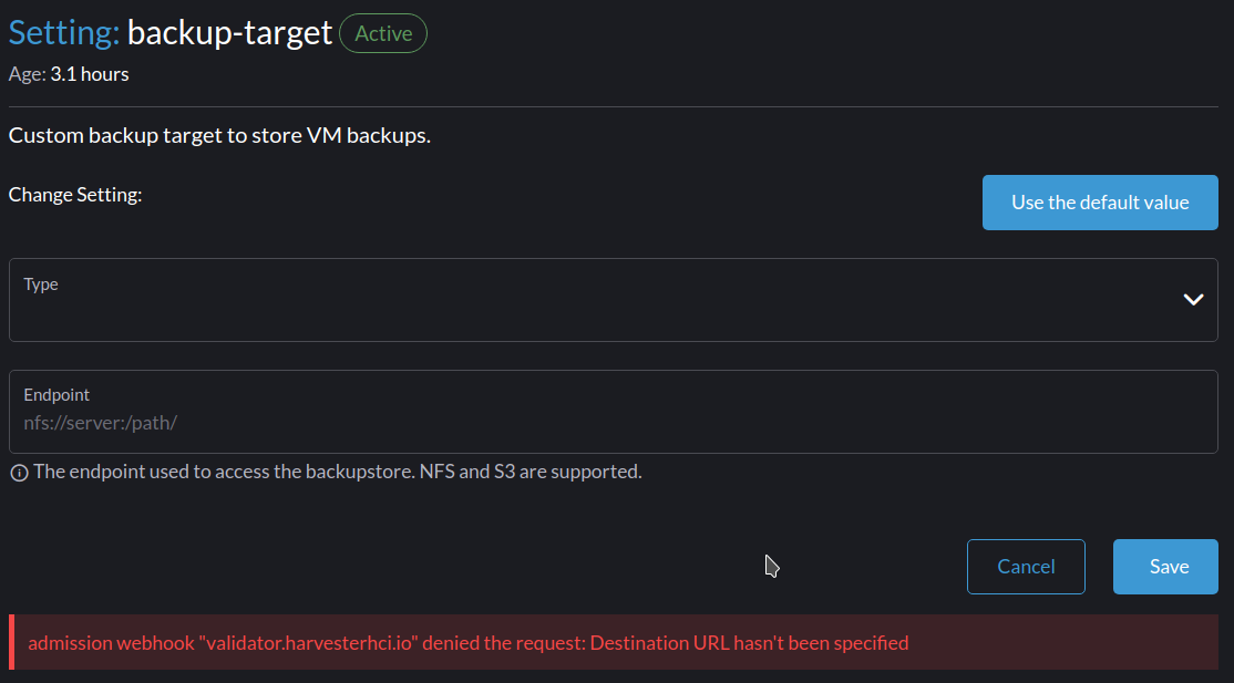[BUG] Backup's default value not work properly · Issue #1687 · harvester/harvester · GitHub