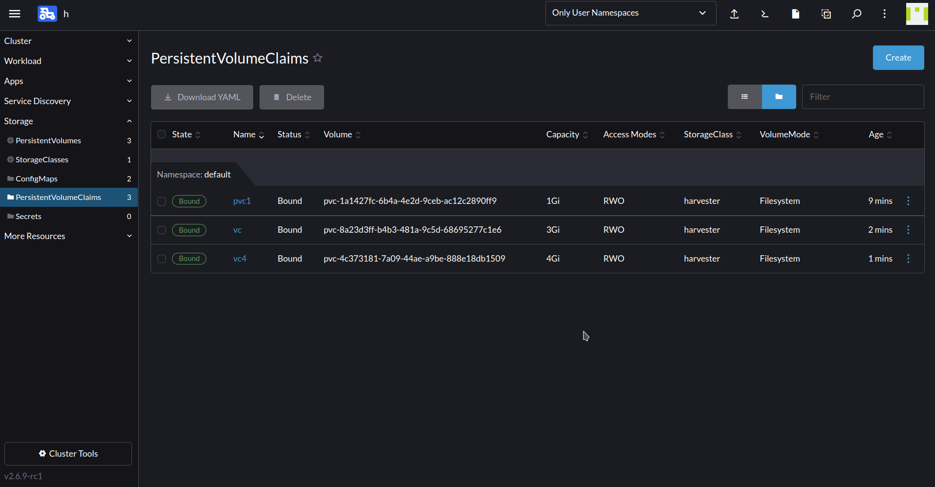 [BUG] harvester storage class does not respect PVC volume value. All volumes are created with ...