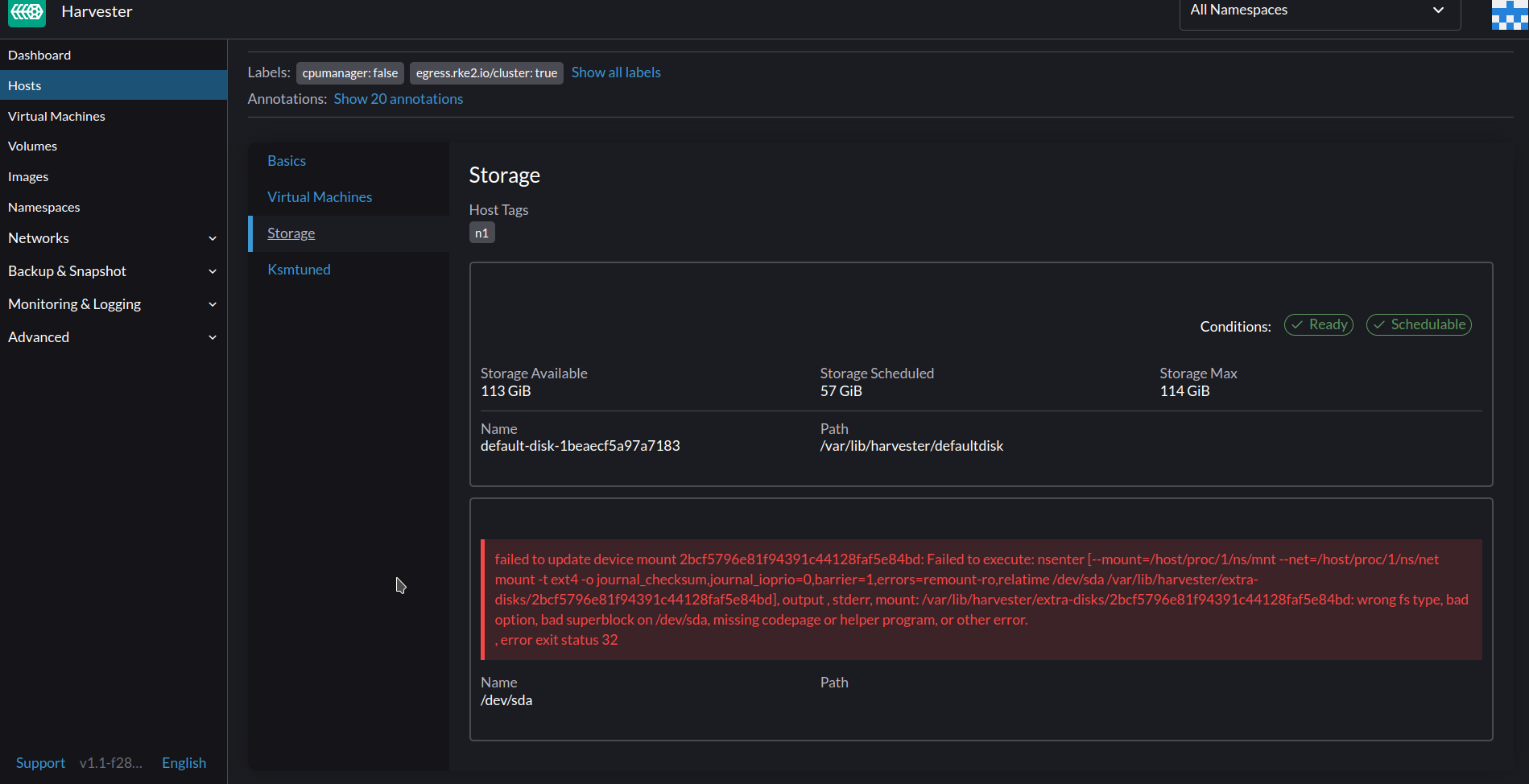 [FEATURE] Display Disks' error message as notification · Issue #2682 · harvester/harvester · GitHub