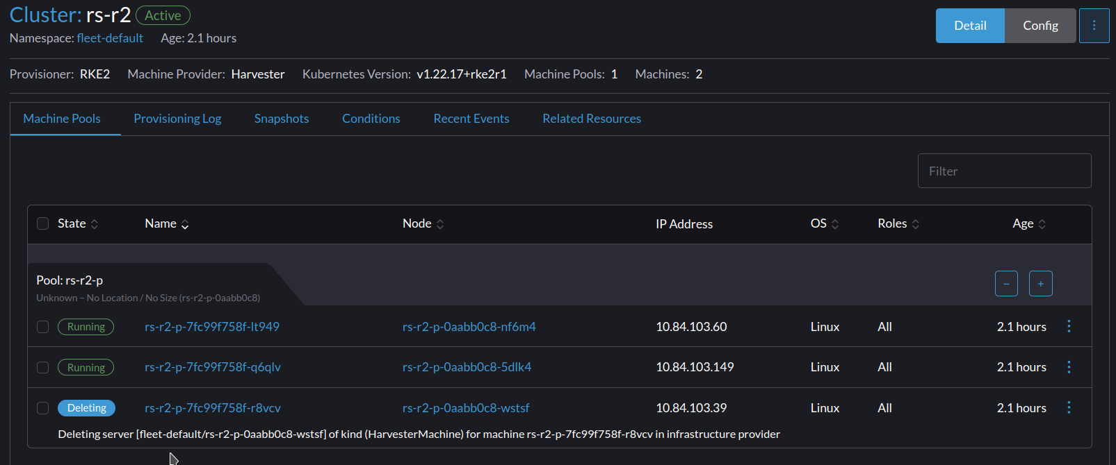 [BUG] RKE2 cluster stuck in *Deleting* State after Harvester upgraded · Issue #3572 · harvester ...