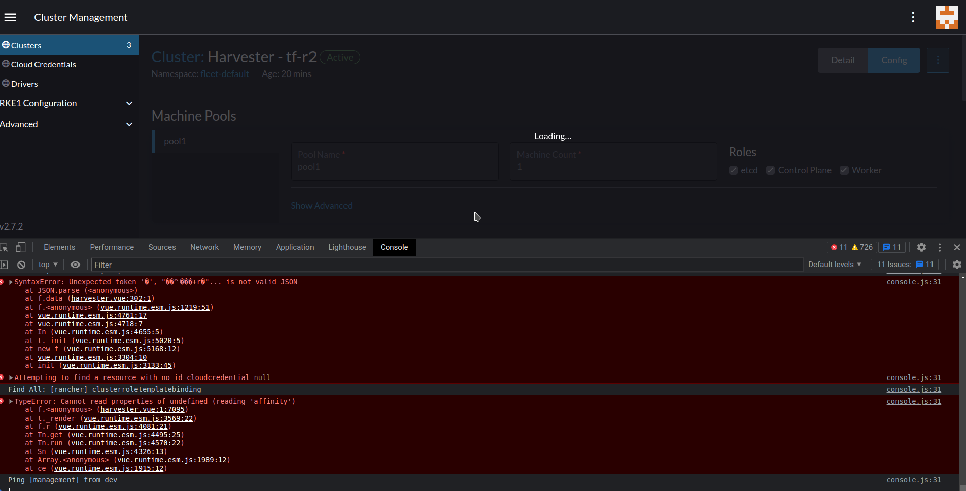 [BUG] Rancher UI stuck in `Loading` when provisioning by terraform with `vm_affinity` (JSON ...