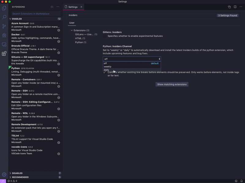Insiders setting resets to off when the extension activates after ...