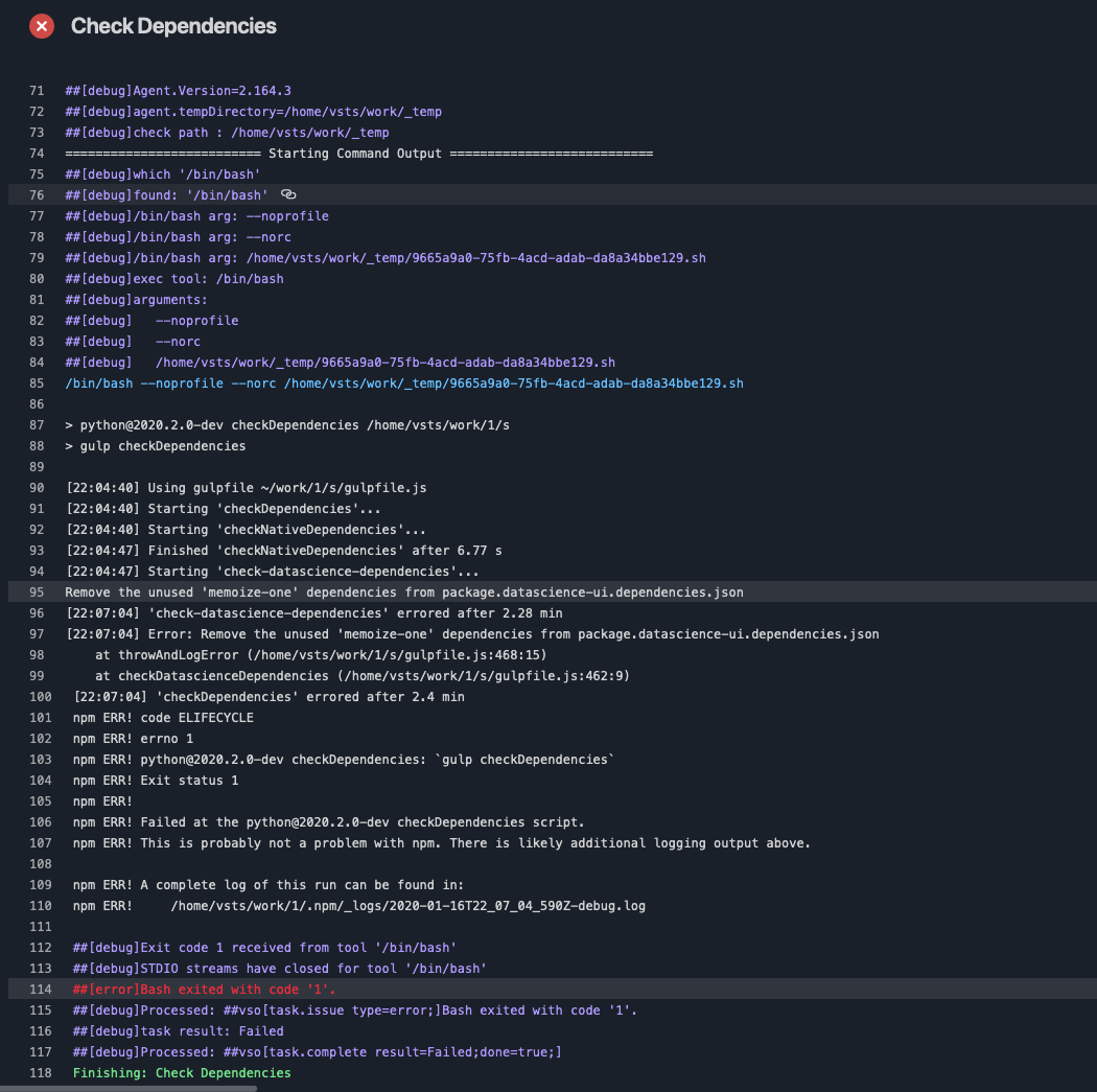 CI Failing Due To Unused Dependency In Package datascience ui 