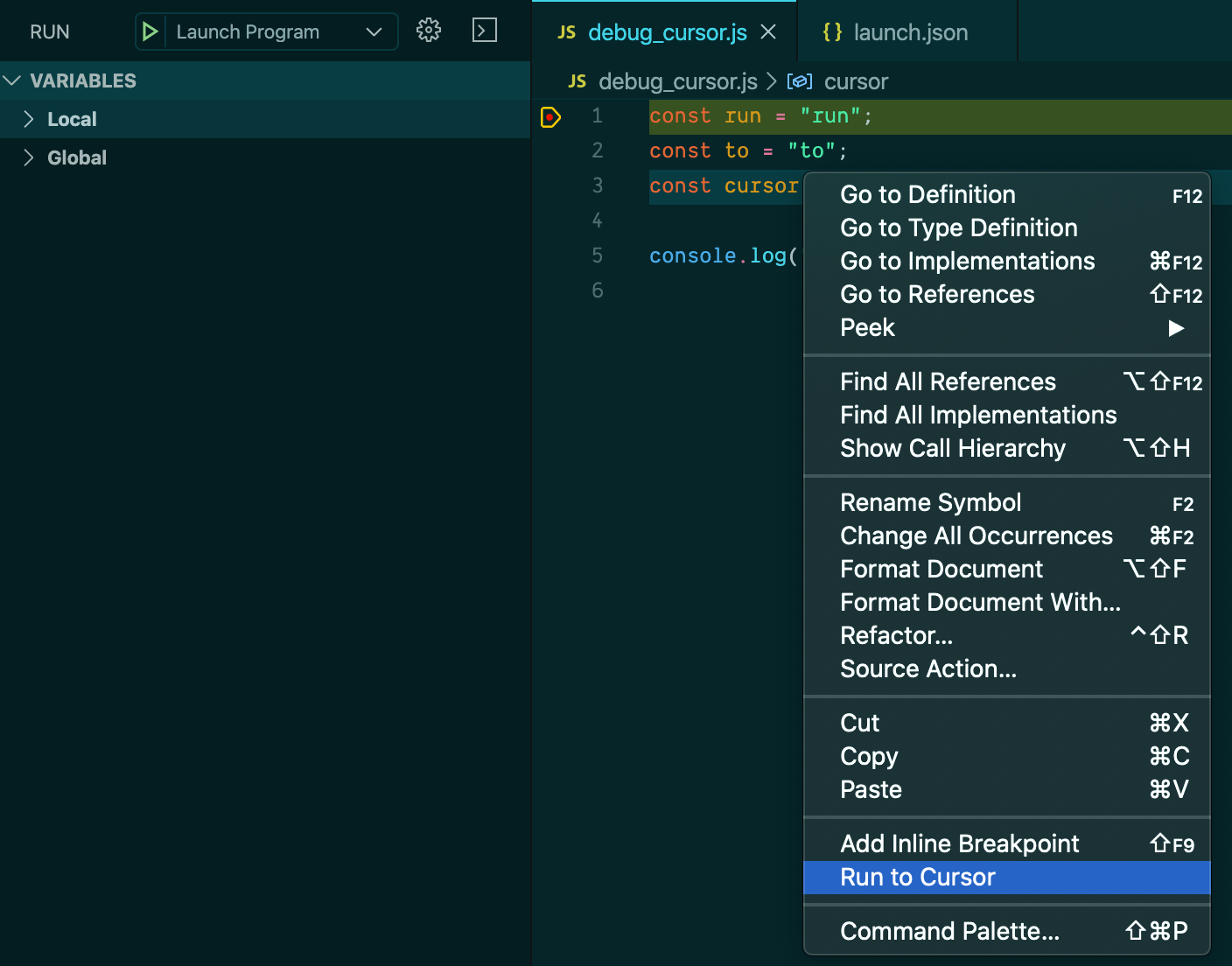 "Run to Cursor" should start a debugging session right away (with implicit breakpoint) · Issue ...