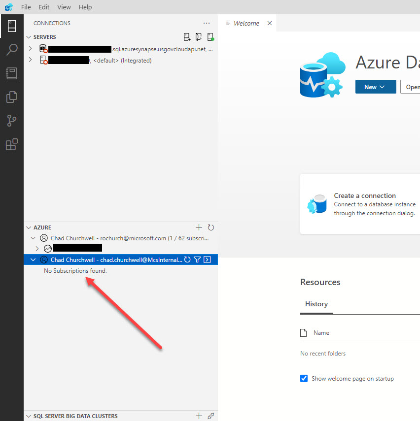 Azure Data Studio cannot pull subscription information for MAG (Microsoft Azure Government ...