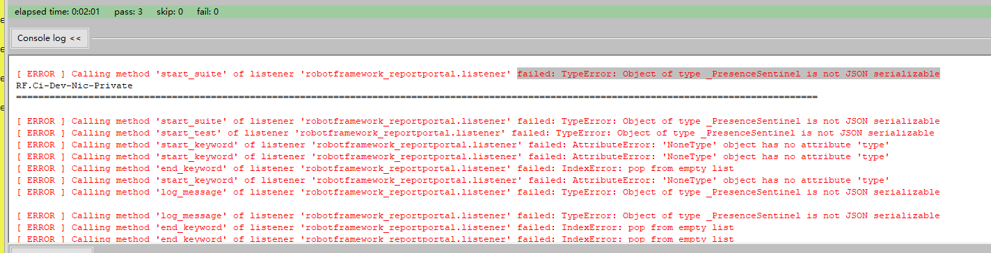 Calling method 'start_suite' of listener 'robotframework_reportportal ... Calling method 'start_suite' of listener 'robotframework_reportportal ...