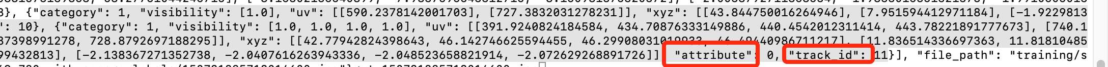 In the downloaded lane annotation, there are no "attribute" and "track ...