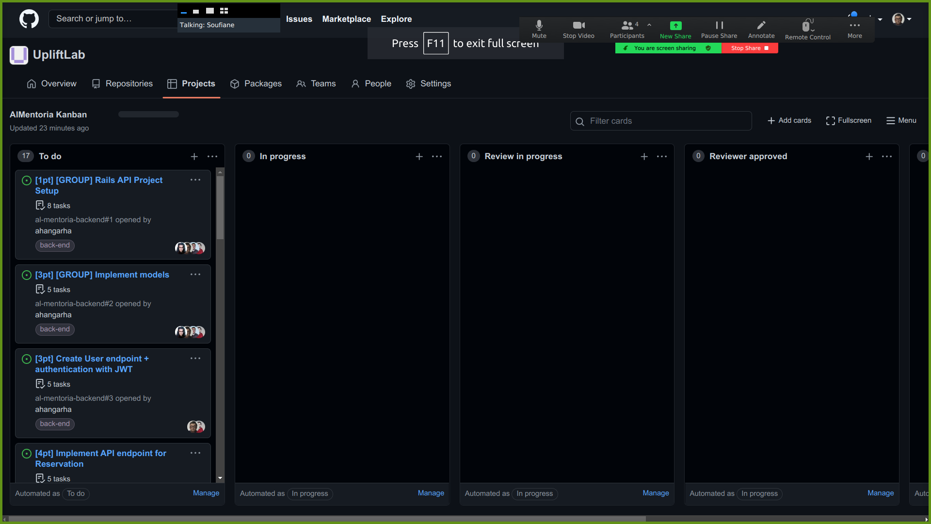 Final group capstone: set up your Kanban board · Issue #9 · UpliftLab/al-mentoria-backend · GitHub