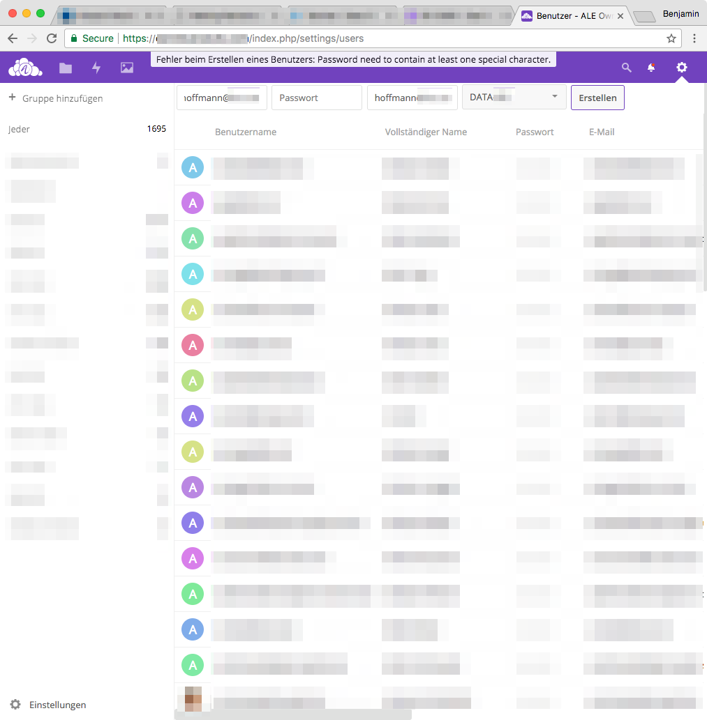 Error Message When Creating New User With Empty Password Field Password Need To Contain At