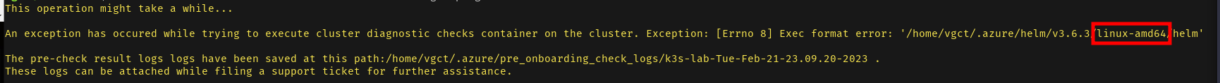 An exception has occured while trying to execute cluster diagnostic checks container on the ...