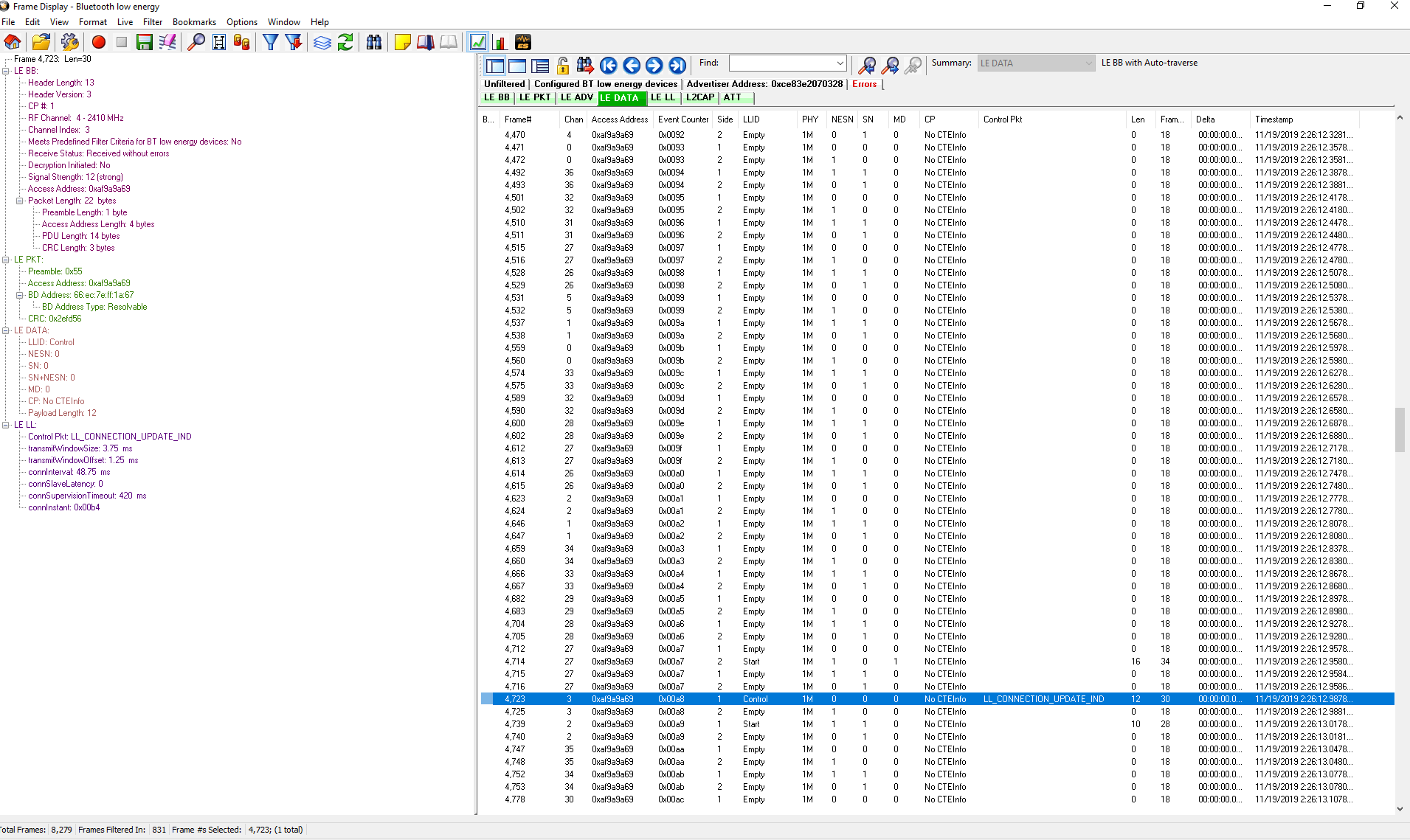 peripheral_hr on VEGABoard disconnects from central_hr after BT_CONN ...
