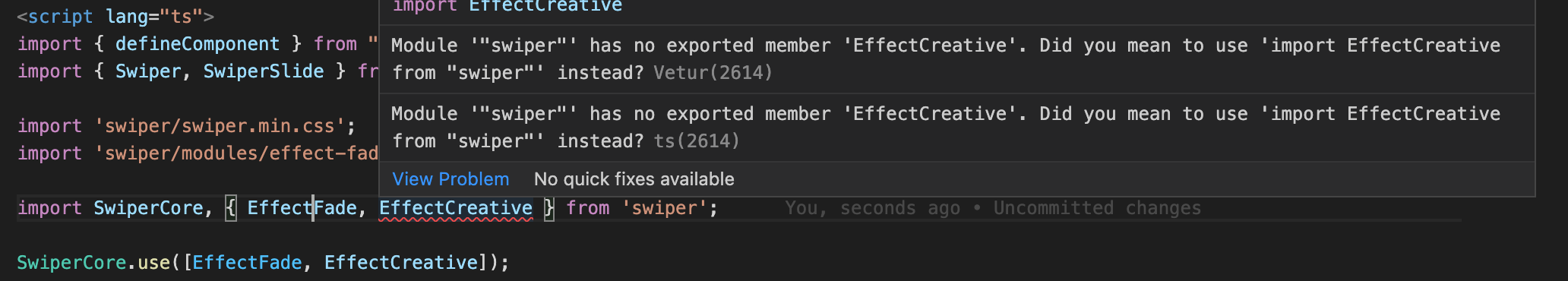 Vue3 Swiper8 EffectCreative, EffectCards -- Module '"swiper"' has no ...