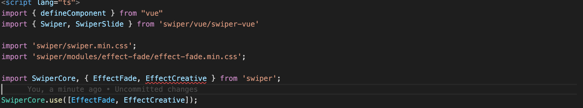 Vue3 Swiper8 EffectCreative, EffectCards -- Module '"swiper"' has no exported member ...
