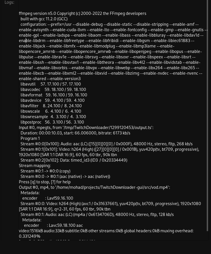 Hide extra ffmpeg output in CLI version · Issue #294 · lay295/TwitchDownloader · GitHub