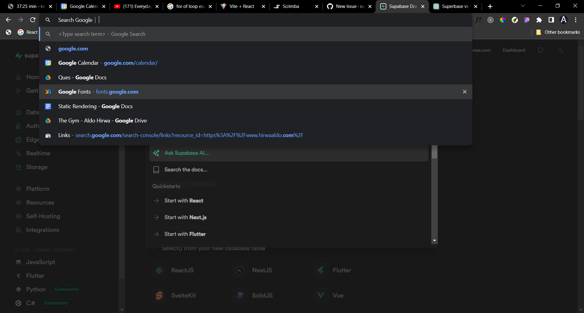 Shortcut for search (ctrl/k) opens Chrome search bar along with desired ...