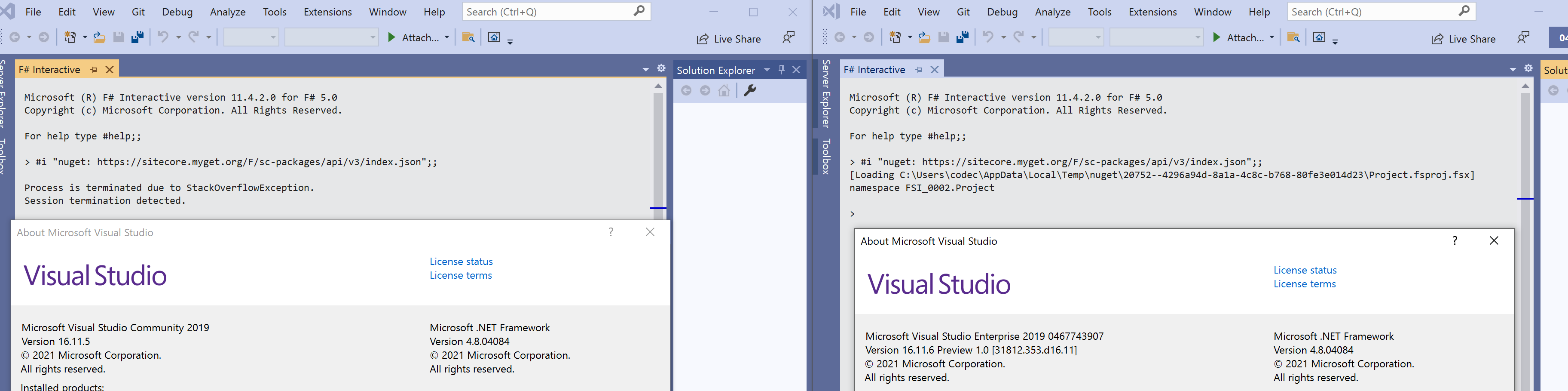 Crash when specifying package source in Visual Studio F# Interactive in .NET Framework mode ...