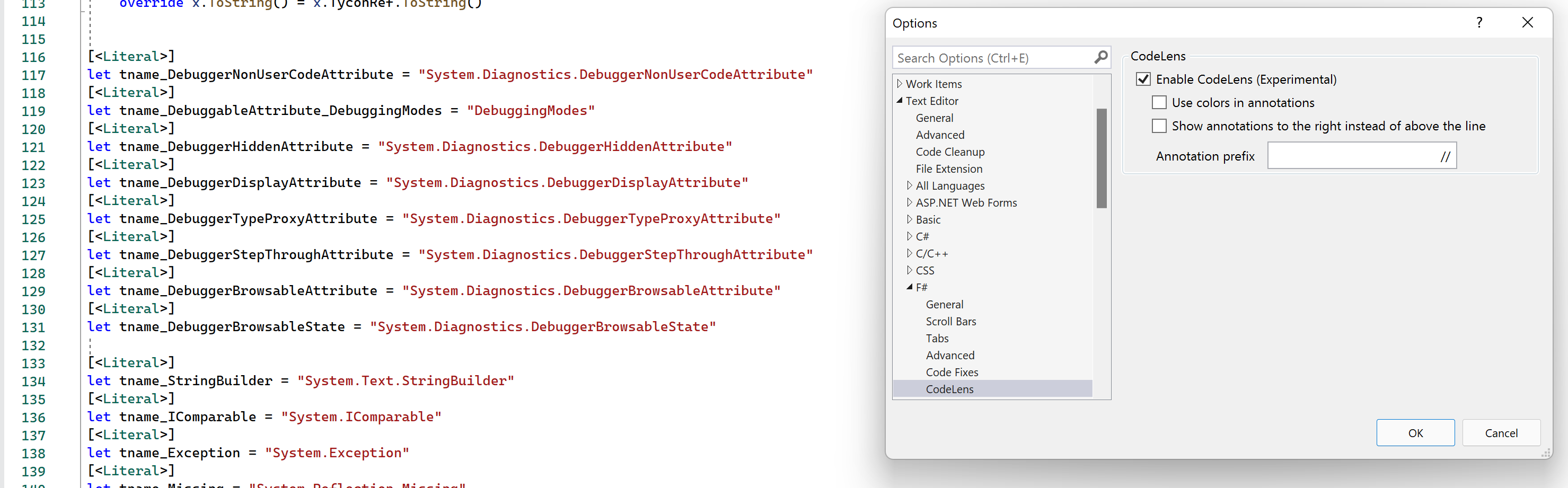 F Codelens Show Annotations Above The Line Options Does Not Work · Issue 12473 · Dotnet Fsharp