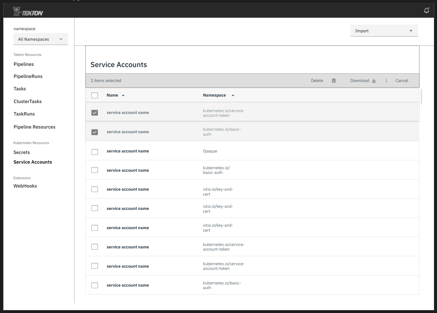 service account panelling in the UI · Issue #366 · tektoncd/dashboard · GitHub