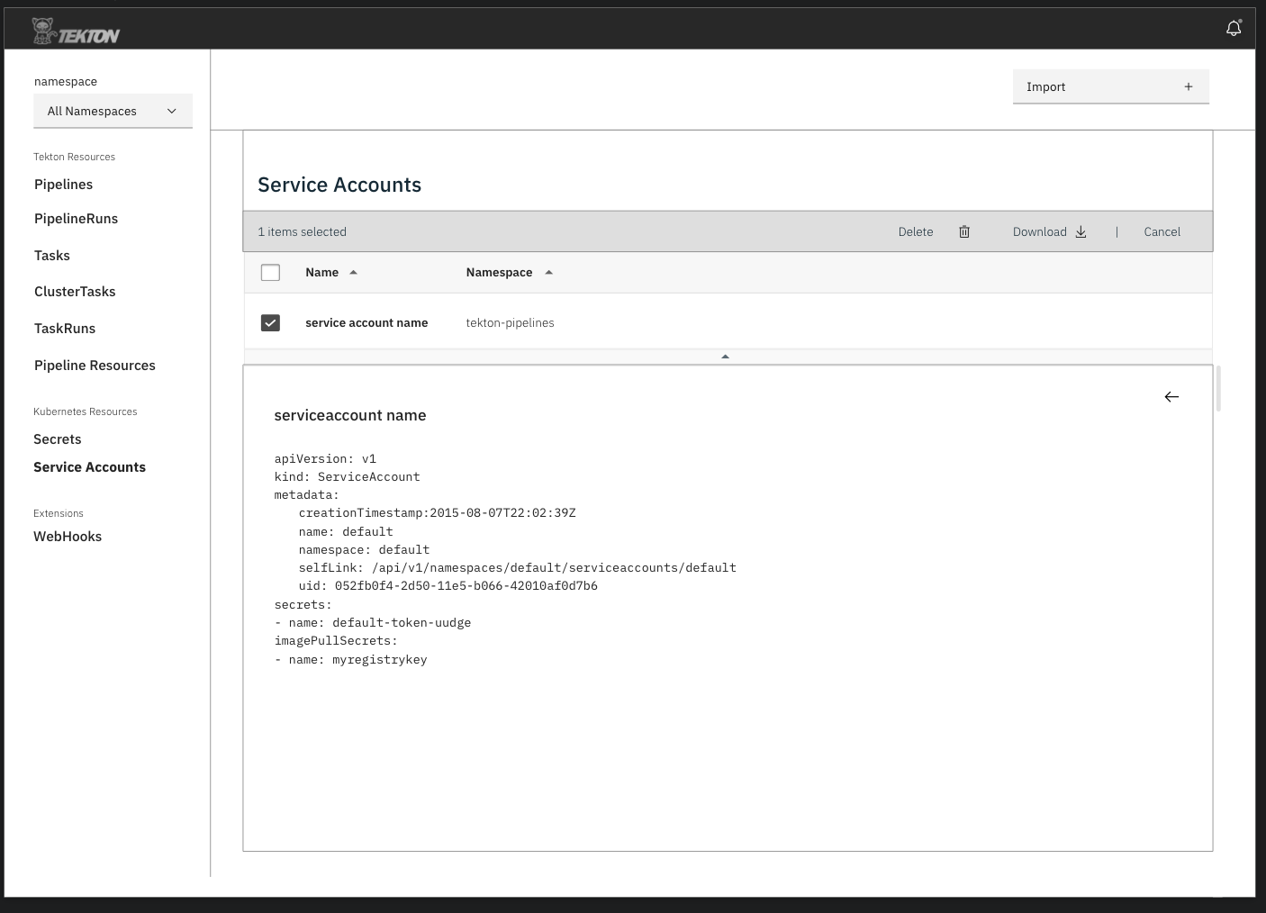 service account panelling in the UI · Issue #366 · tektoncd/dashboard · GitHub