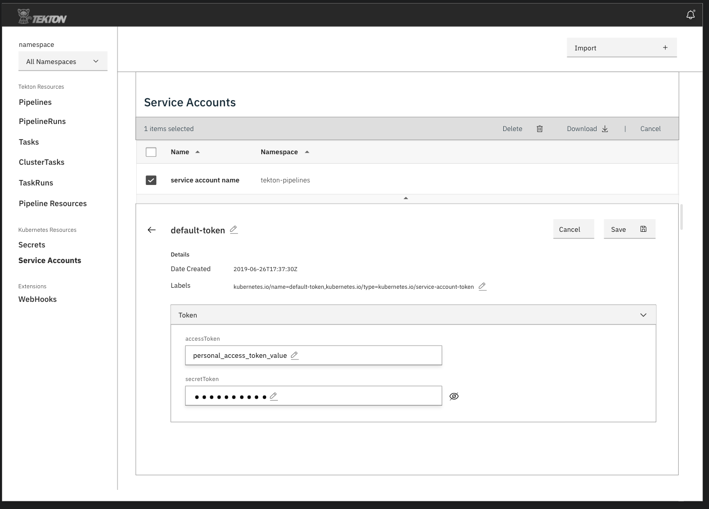service account panelling in the UI · Issue #366 · tektoncd/dashboard · GitHub