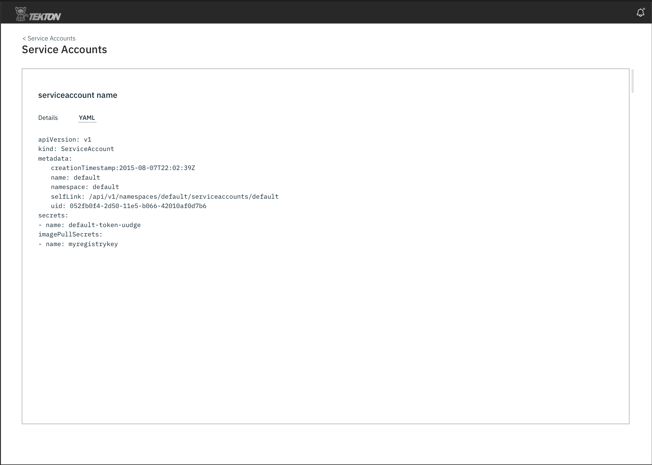 service account panelling in the UI · Issue #366 · tektoncd/dashboard · GitHub