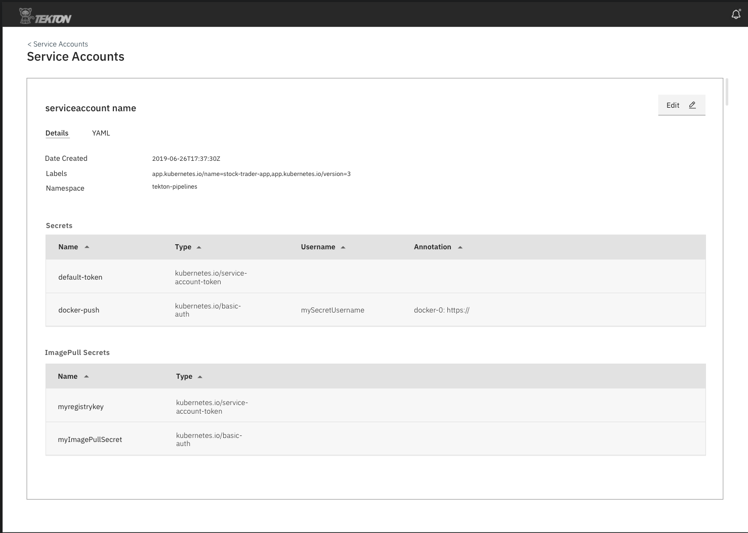 service account panelling in the UI · Issue #366 · tektoncd/dashboard · GitHub