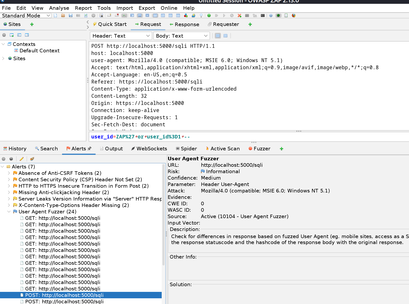 Not able to detect sql injection using zap active scan · Issue #6645 · zaproxy/zaproxy · GitHub