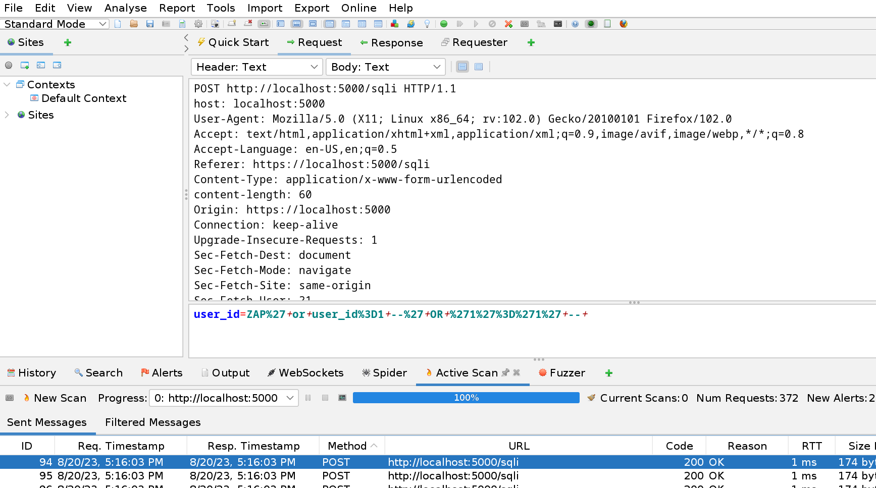 Not able to detect sql injection using zap active scan · Issue #6645 · zaproxy/zaproxy · GitHub
