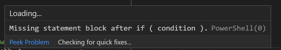 Syntax error squiggle only shows "Loading..." in tooltip · Issue #1163 · PowerShell ...