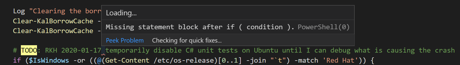 Syntax error squiggle only shows "Loading..." in tooltip · Issue #1163 · PowerShell ...