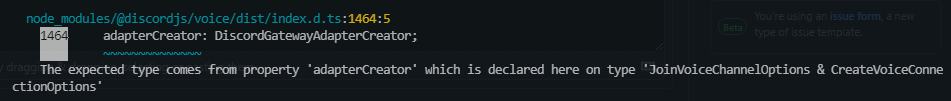 voice adapter creator type and discord.js adapter creator type is not assignable to each other ...
