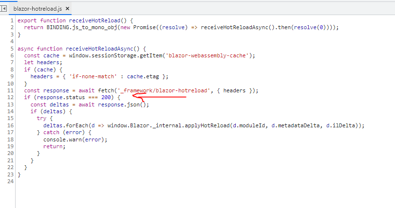 Hot Reload with dotnet watch run doen't work. The call /_framework ...