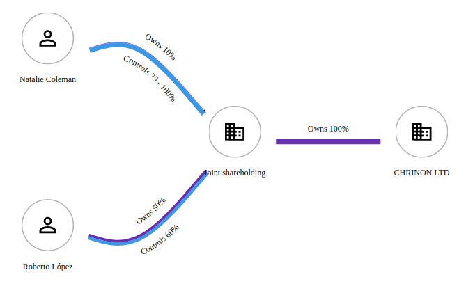 Draw ownership and control interests as two offset lines of different ...