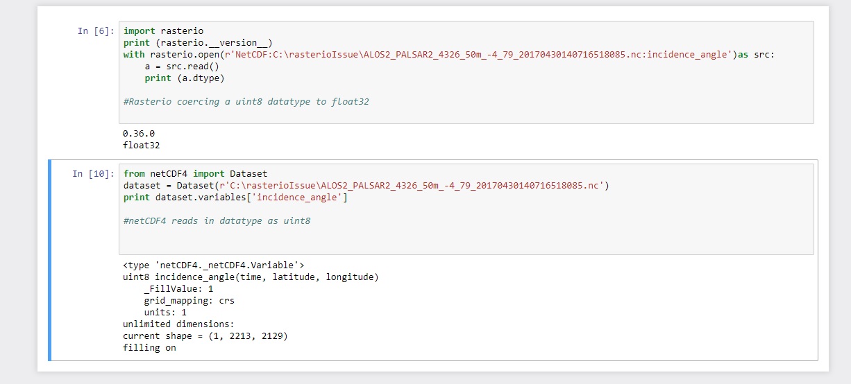 Rasterio coerces netCDF uint8 data to float32 · Issue #1380 · rasterio/rasterio · GitHub