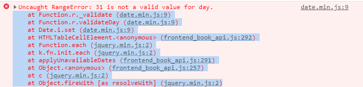 Javascript RangeError on appointment change causing disabled calendar ...