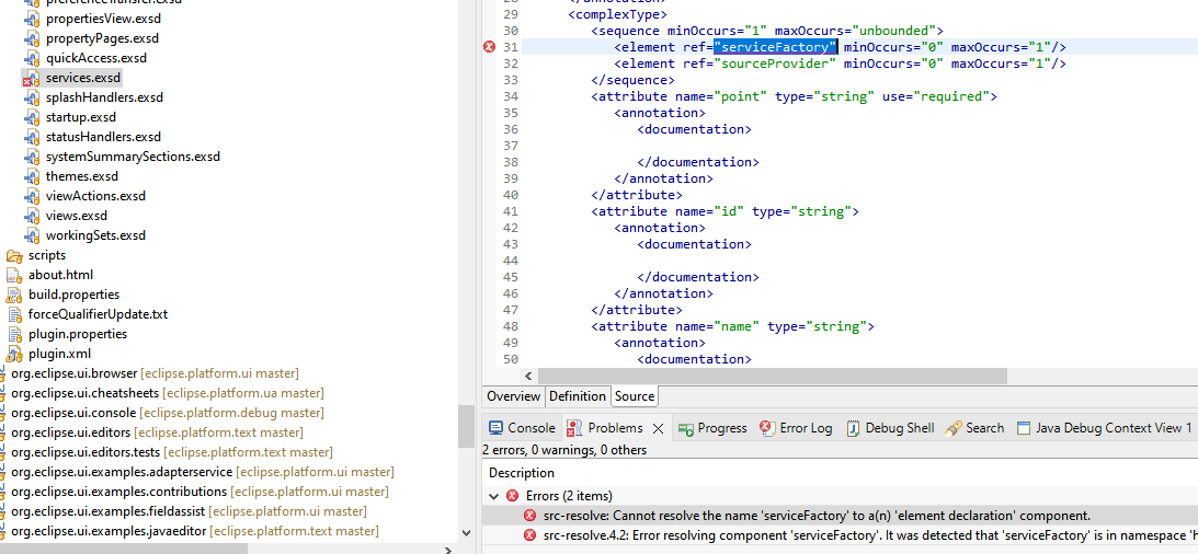 .exsd Schema file written by PDE: Cannot resolve the name 'serviceFactory' · Issue #175 ...