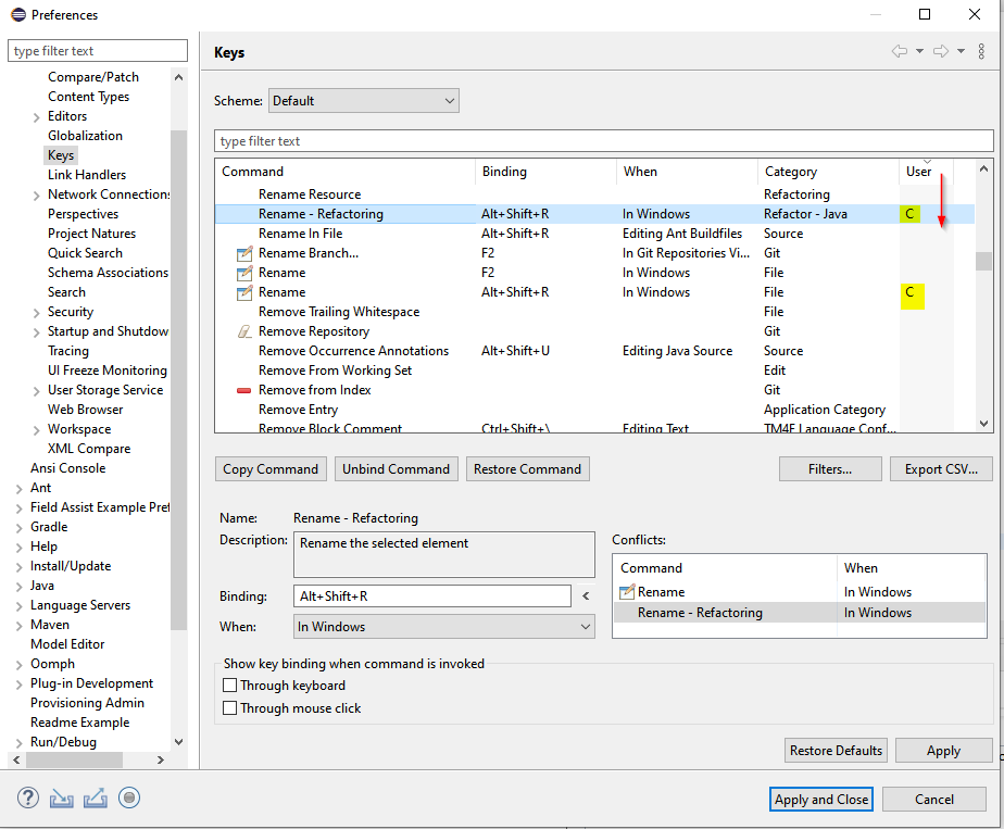 Keys Preference conflicts · Issue #179 · eclipse-platform/eclipse.platform.ui · GitHub