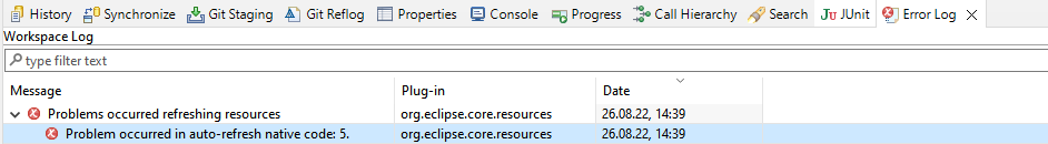 "Problem occurred in auto-refresh native code: 5." · Issue #124 · eclipse-platform/eclipse ...