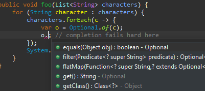 NPE during code completion of var'ed variable · Issue #495 · eclipse-jdt/eclipse.jdt.core · GitHub