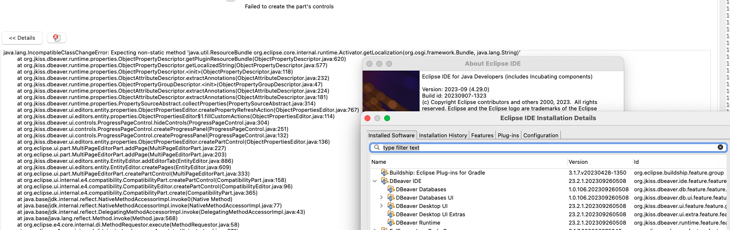 "Failed to create the part's controls" trying to open the database table view (grid) · Issue ...
