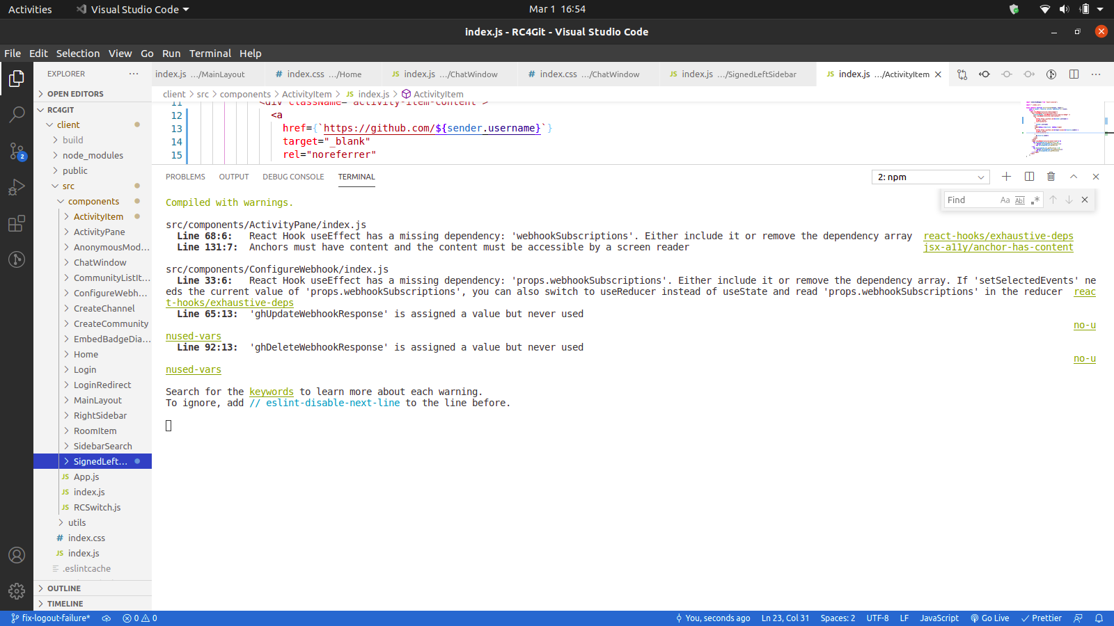 ESLINT Warnings on running client side code · Issue #69 · RocketChat ...