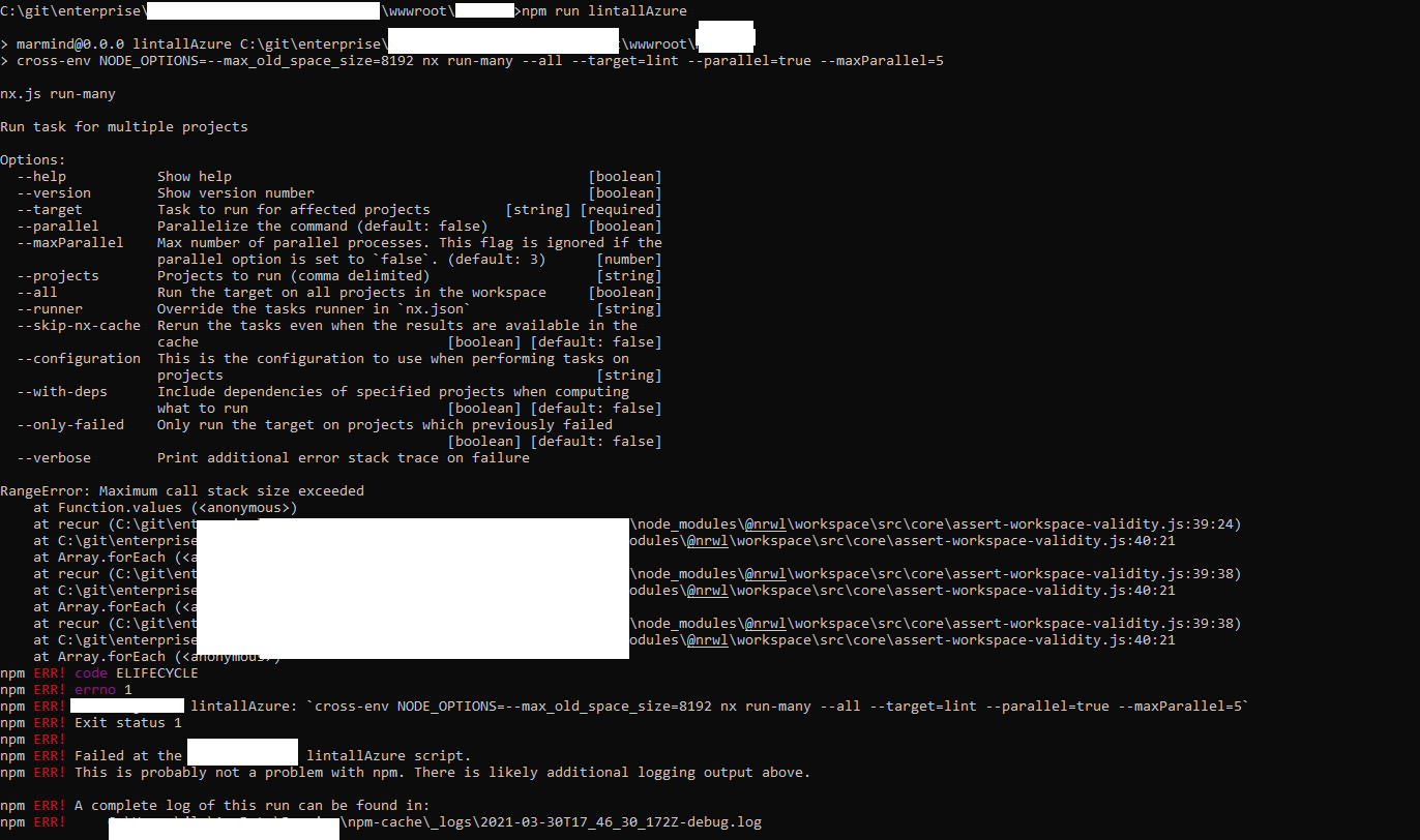 Maximum call stack size exceeded at assert-workspace-validity.js ...