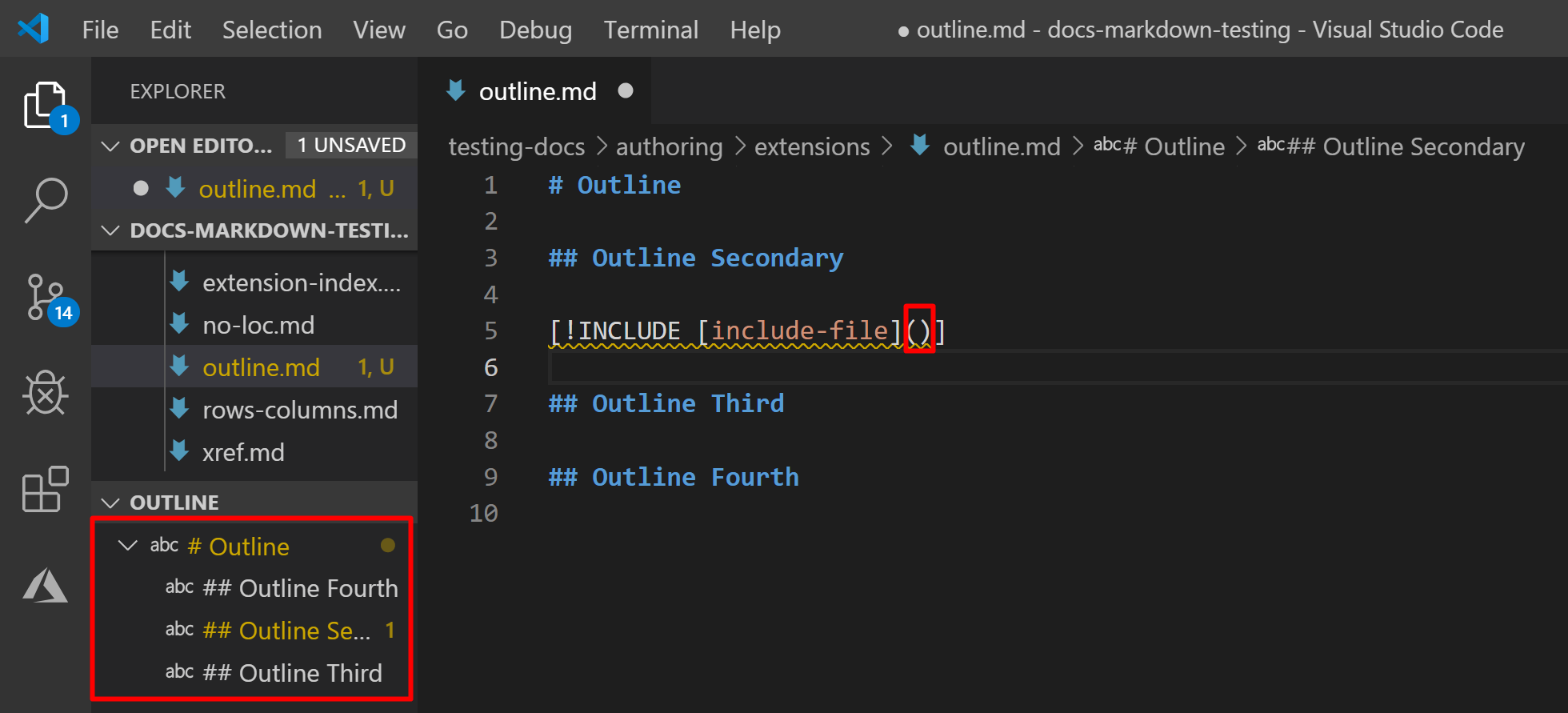 Outline Displays No Symbols Found In Document When Using Filepath In Markdown File · Issue