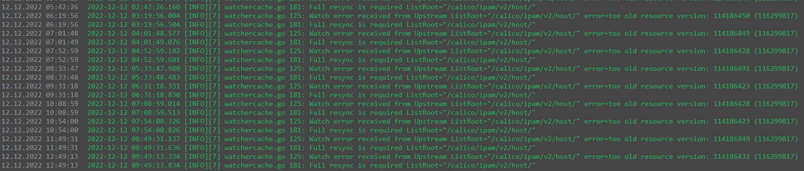 Typha. Watch error received from Upstream ListRoot="/calico/ipam/v2 ...